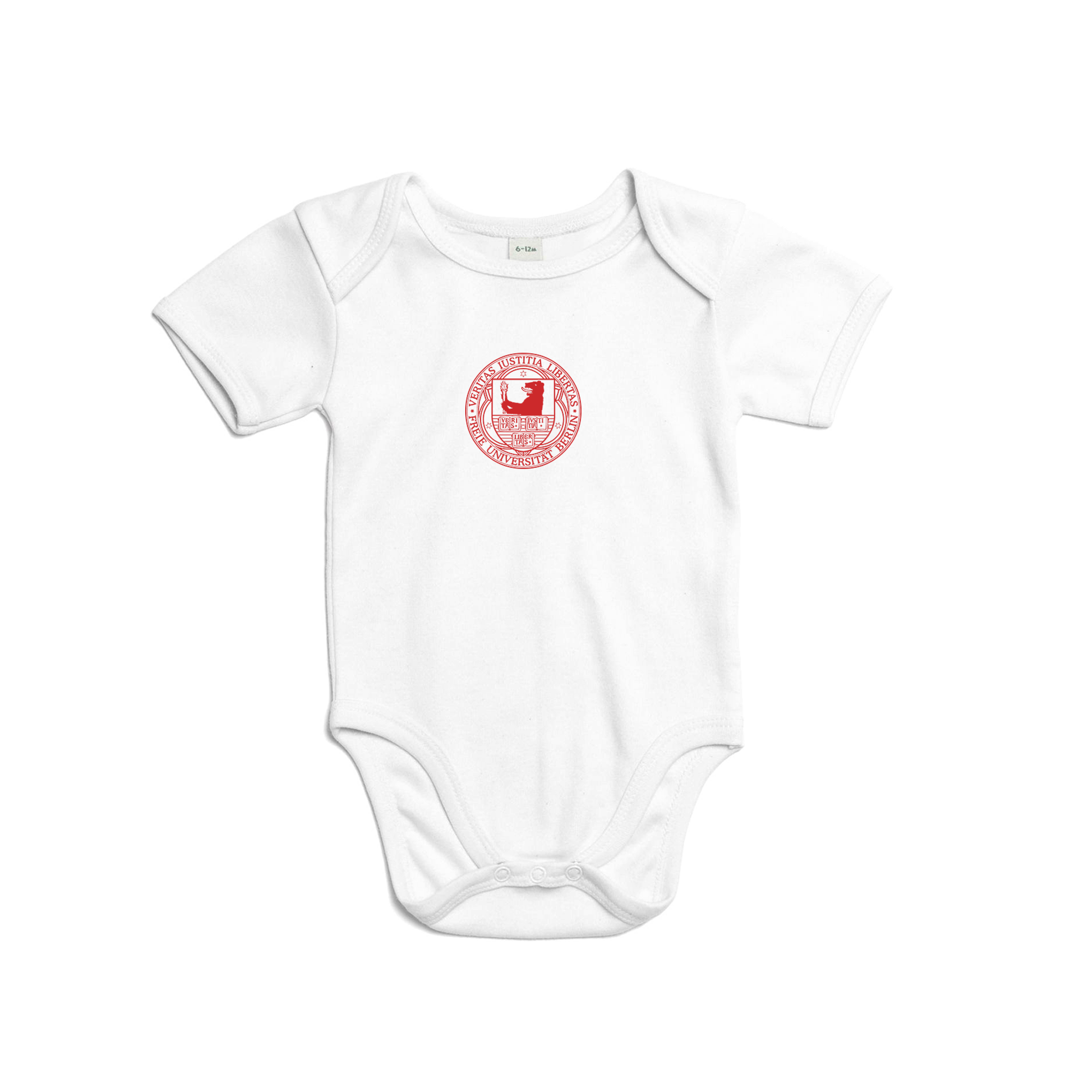 Baby-Strampler in weiß mit rotem Aufdruck des FU-Siegels - UNISHOP der ...